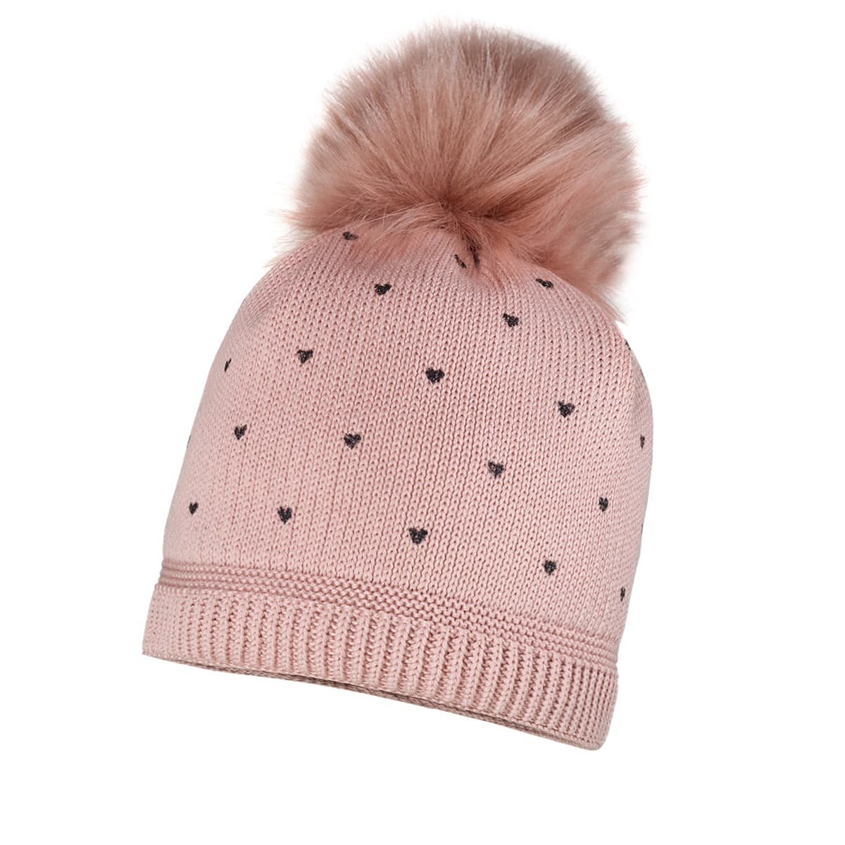MAXIMO girls' bobble hat with hearts