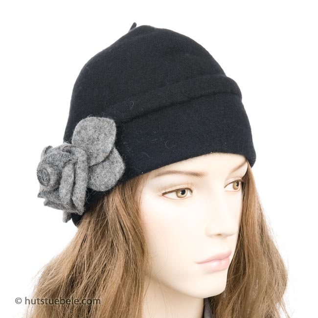 walk cap in pure wool with flowers application --> Online Hatshop for ...